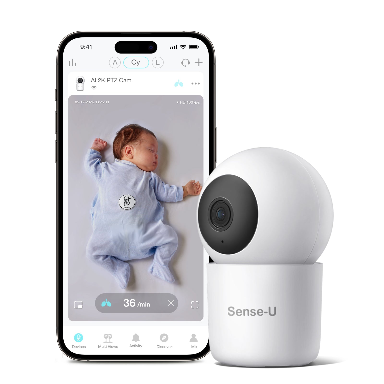 Cámara para bebés Sense-U 2K PTZ con video HD 2K y sin cuota mensual
