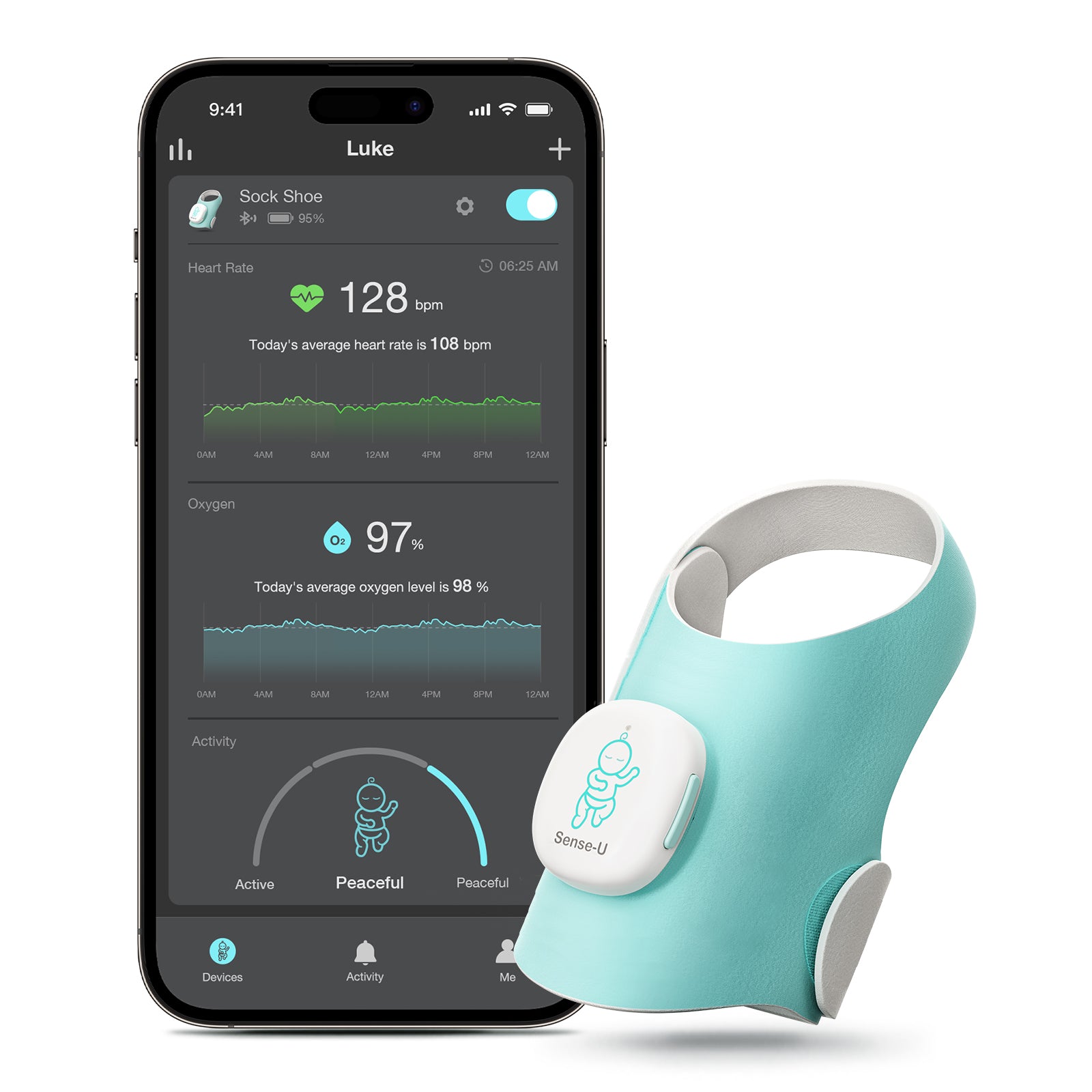 Sense-U Baby Sock Shoe Baby Monitor-Track Heart Rate, Oxygen, Movement