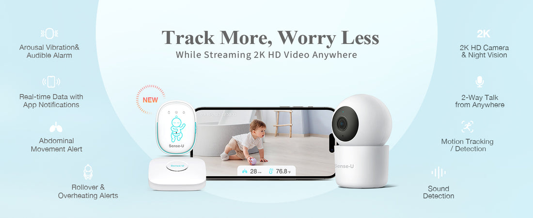 Sense-U Baby Pro+2K Camera Bundle: Abdominal Movement, Rollover, Temp